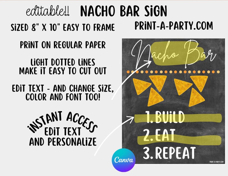 Editable Nacho Bar Sign and Toppings Labels: Chalkboard Party Food ...