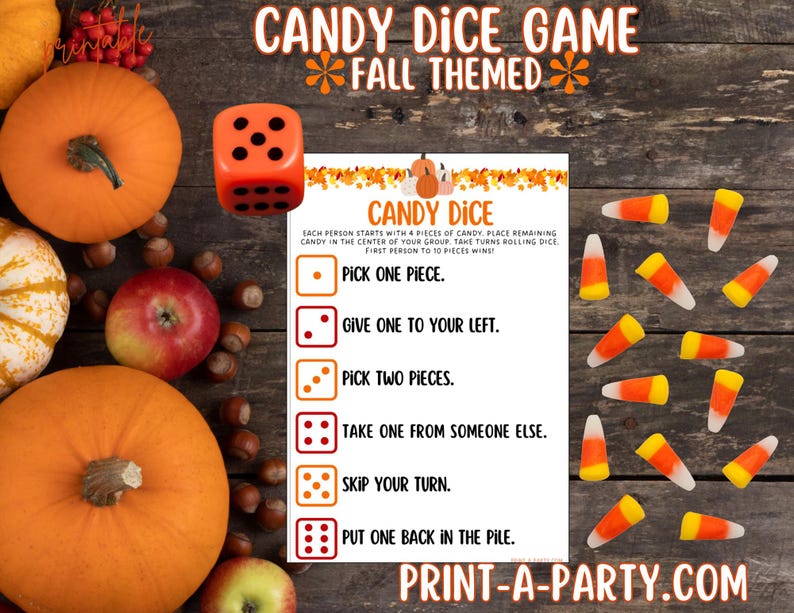 Fall Candy Dice Game: Printable Autumn Party Activity (PDF Download ...