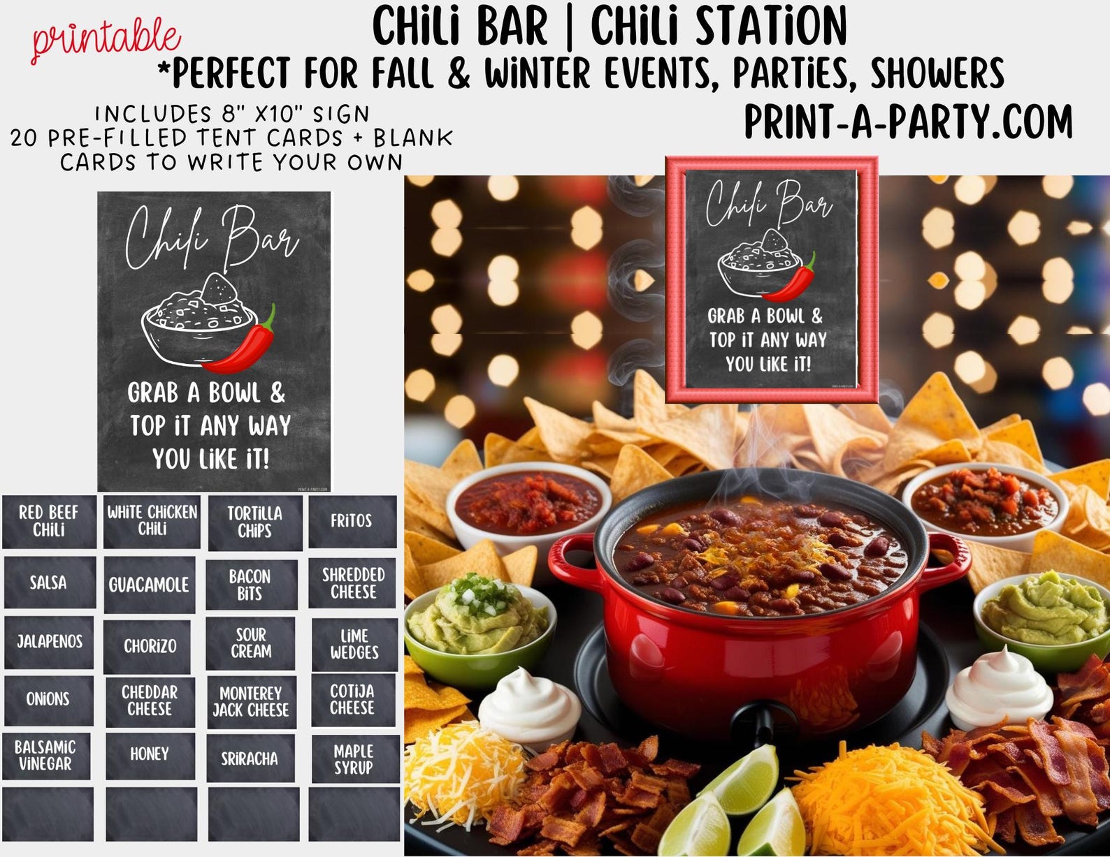 CHILI Bar | Chili Station - Chalkboard | Fall Winter Party Idea | Party ...
