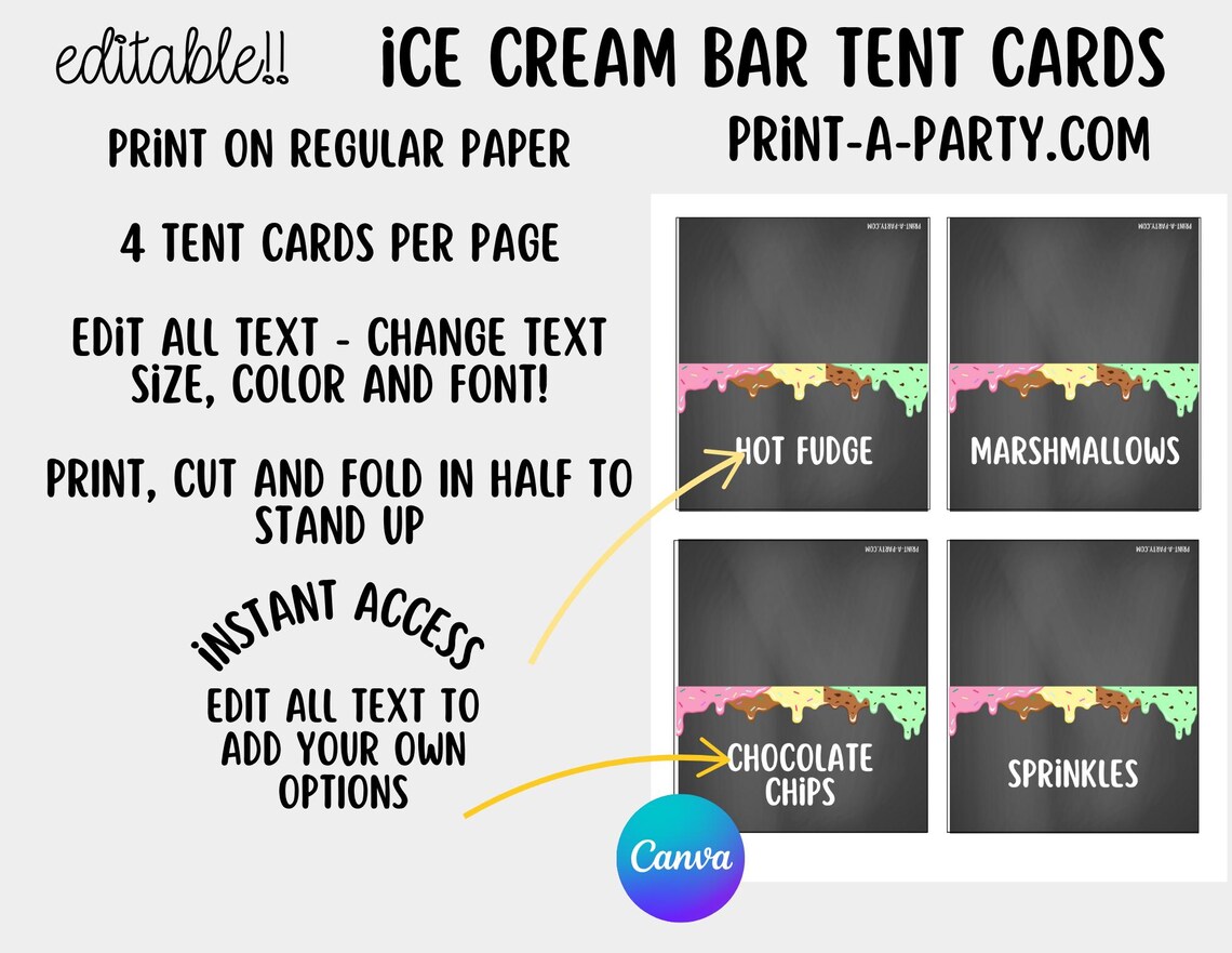 Editable Ice Cream Bar Sign and Toppings Labels: Sundae Station ...