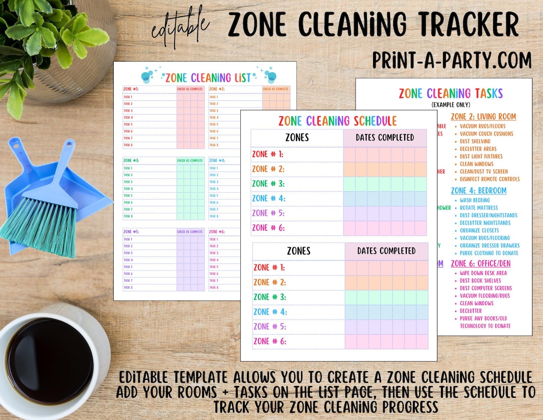 Editable Cleaning Checklist | Zone Cleaning Template | Home Management ...