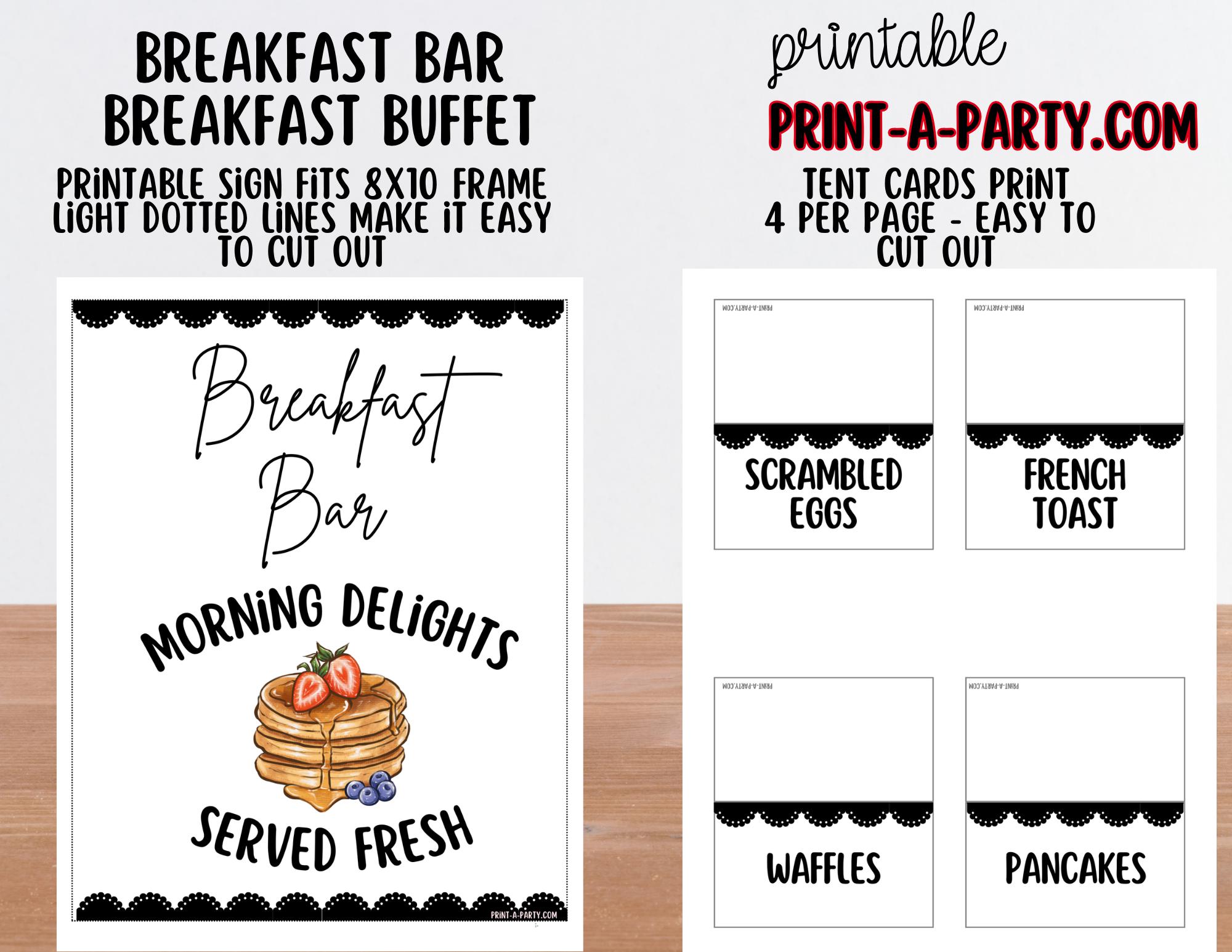 Breakfast Bar Sign & Food Tent Cards | Brunch Party Decor (printable ...