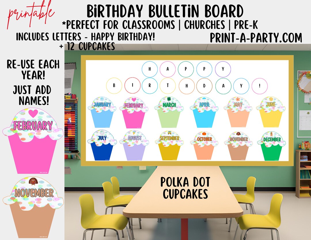 BACK TO SCHOOL: Birthday Bulletin Board Printable Display - Monthly ...