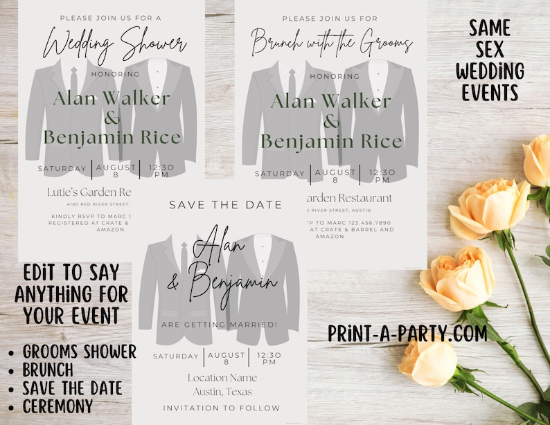 Editable Same Sex Wedding Event Invitation Wedding Shower Invite Grooms ...