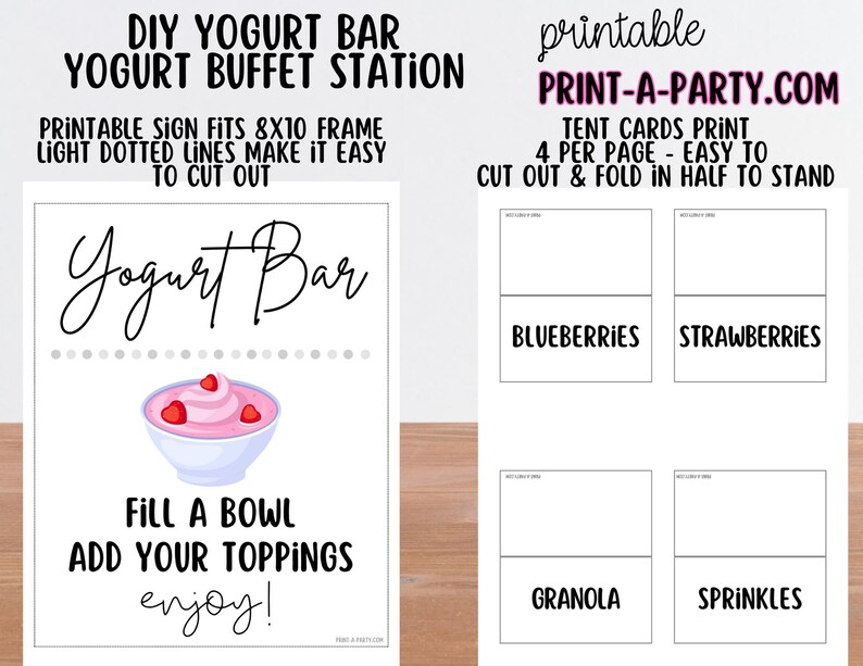 Yogurt Bar Sign and Toppings Labels: Party Food Station, Brunch Idea ...