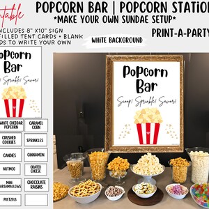 POPCORN BAR | Popcorn Station - White | Popcorn Bar Sign | Food Station ...