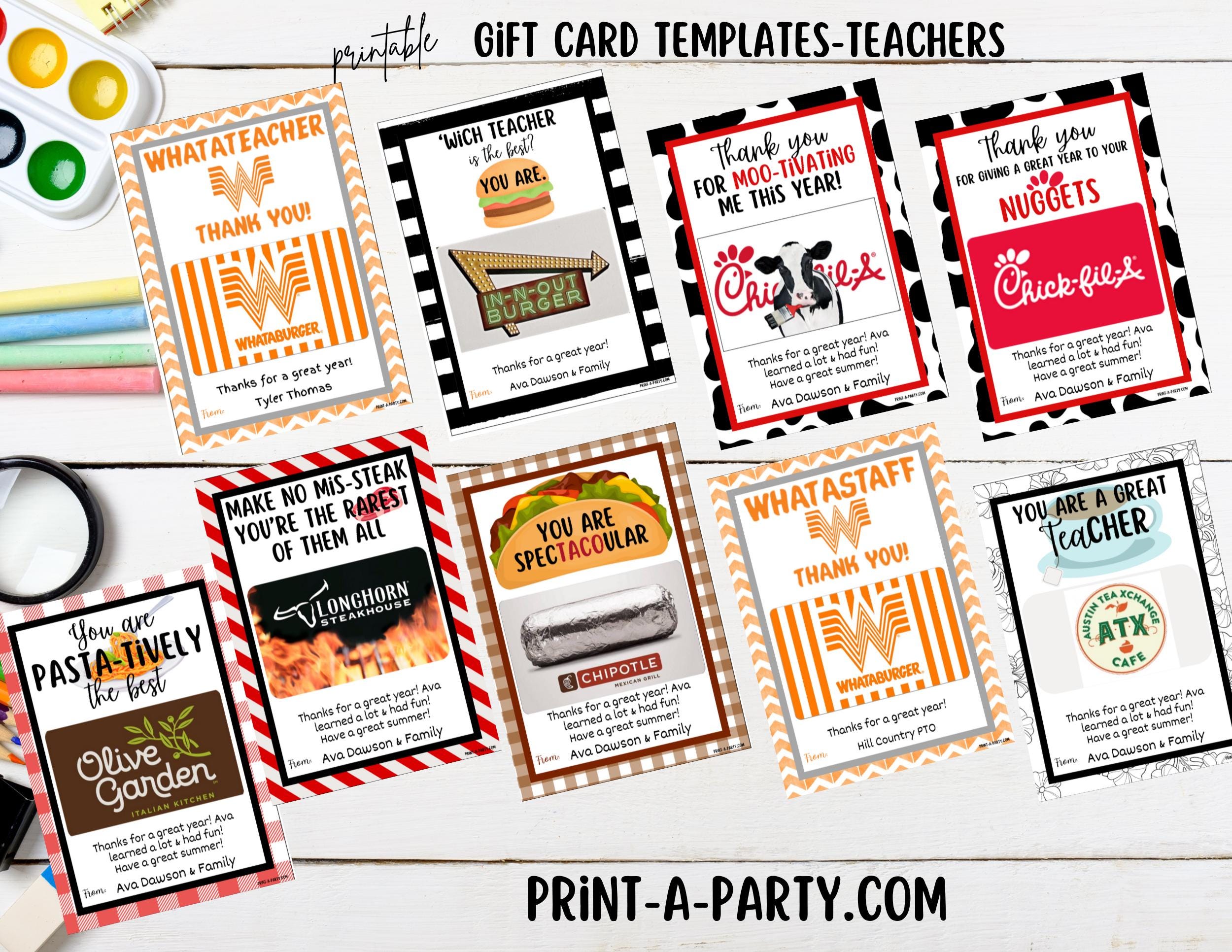 Teacher Appreciation Gift Card Template Burger Theme | Whatateacher ...