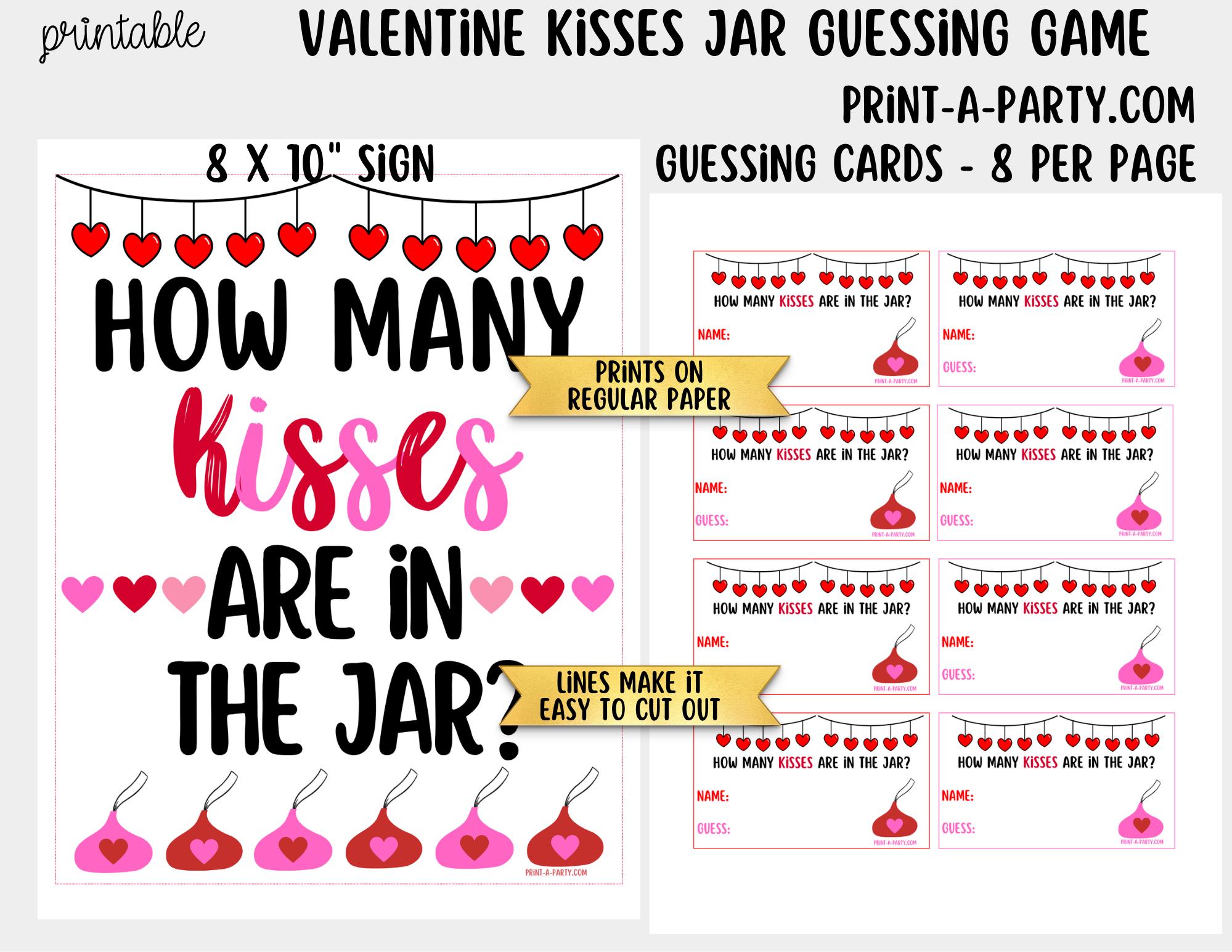 Valentine Chocolate Kisses Game Printable Sign (8x10) + Guessing Cards ...