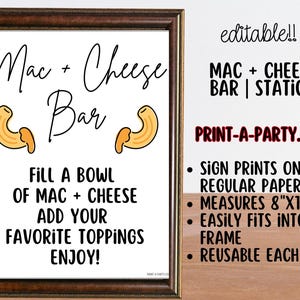 Editable Mac and Cheese Bar Sign and Toppings Labels: Party Food ...