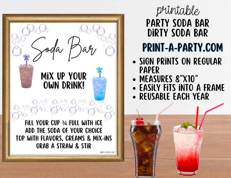 Printable Soda Bar Kit - Dirty Soda Sign & Recipe Tent Cards (12 ...