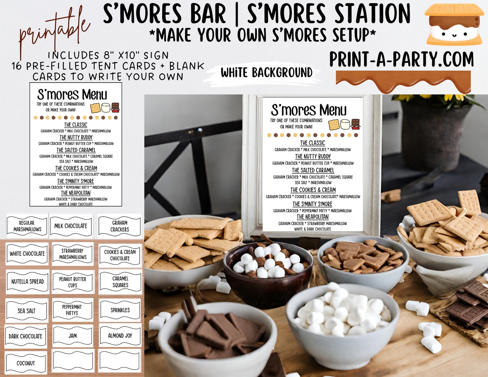 SMORES BAR | Smores Station - White | Make Your Own S'mores Sign | Food ...