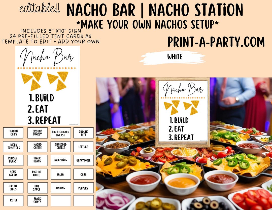NACHO BAR - EDITABLE | Nacho Station - White | Make Your Own Nacho Sign ...