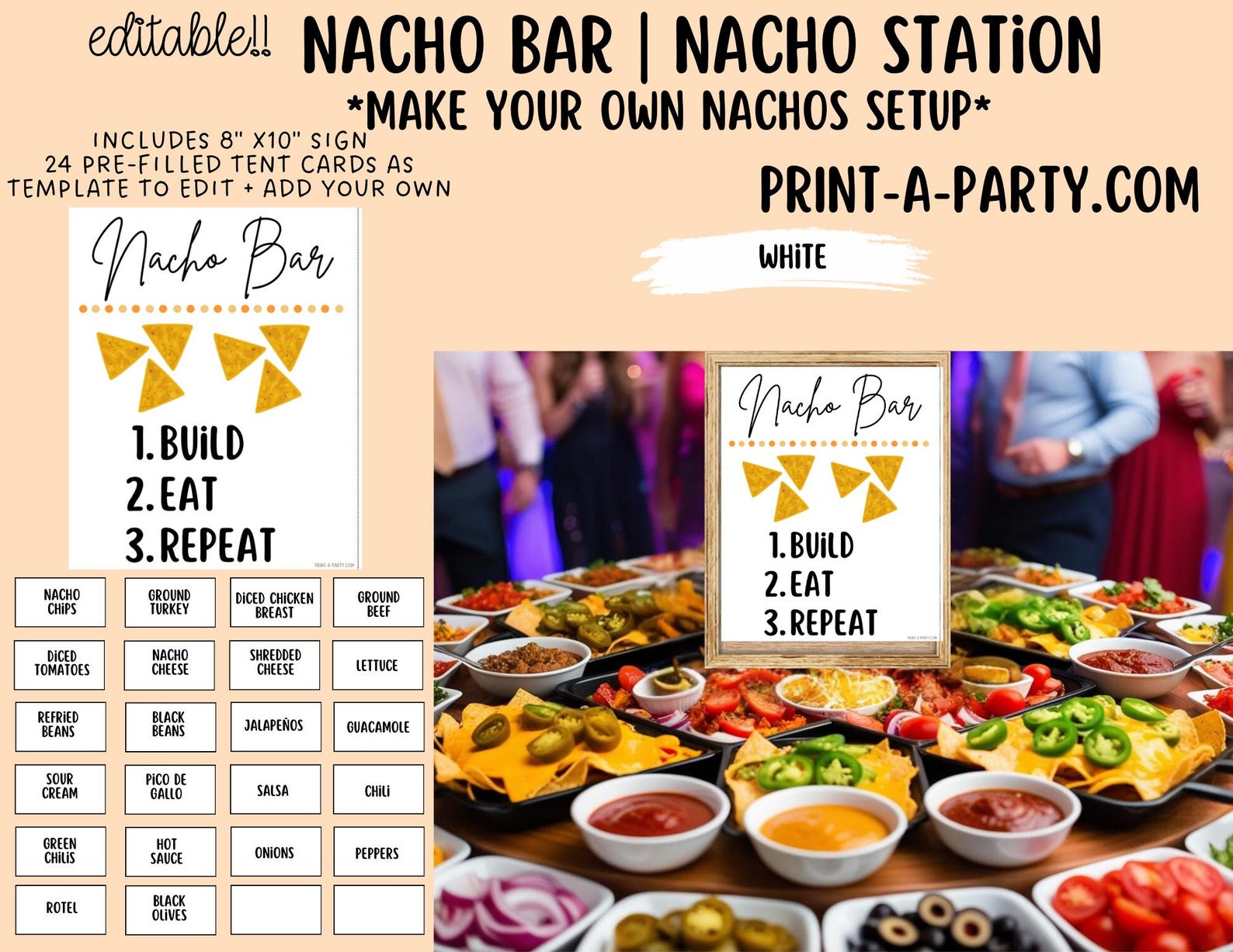 Editable Nacho Bar Sign and Toppings Labels: DIY Party Food Station ...