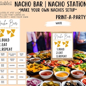 NACHO BAR - EDITABLE | Nacho Station - White | Make Your Own Nacho Sign ...
