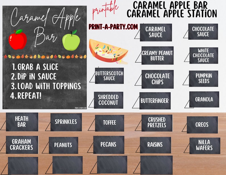 CARAMEL APPLE Bar | Caramel Apple Station - Chalkboard | Fall Party ...