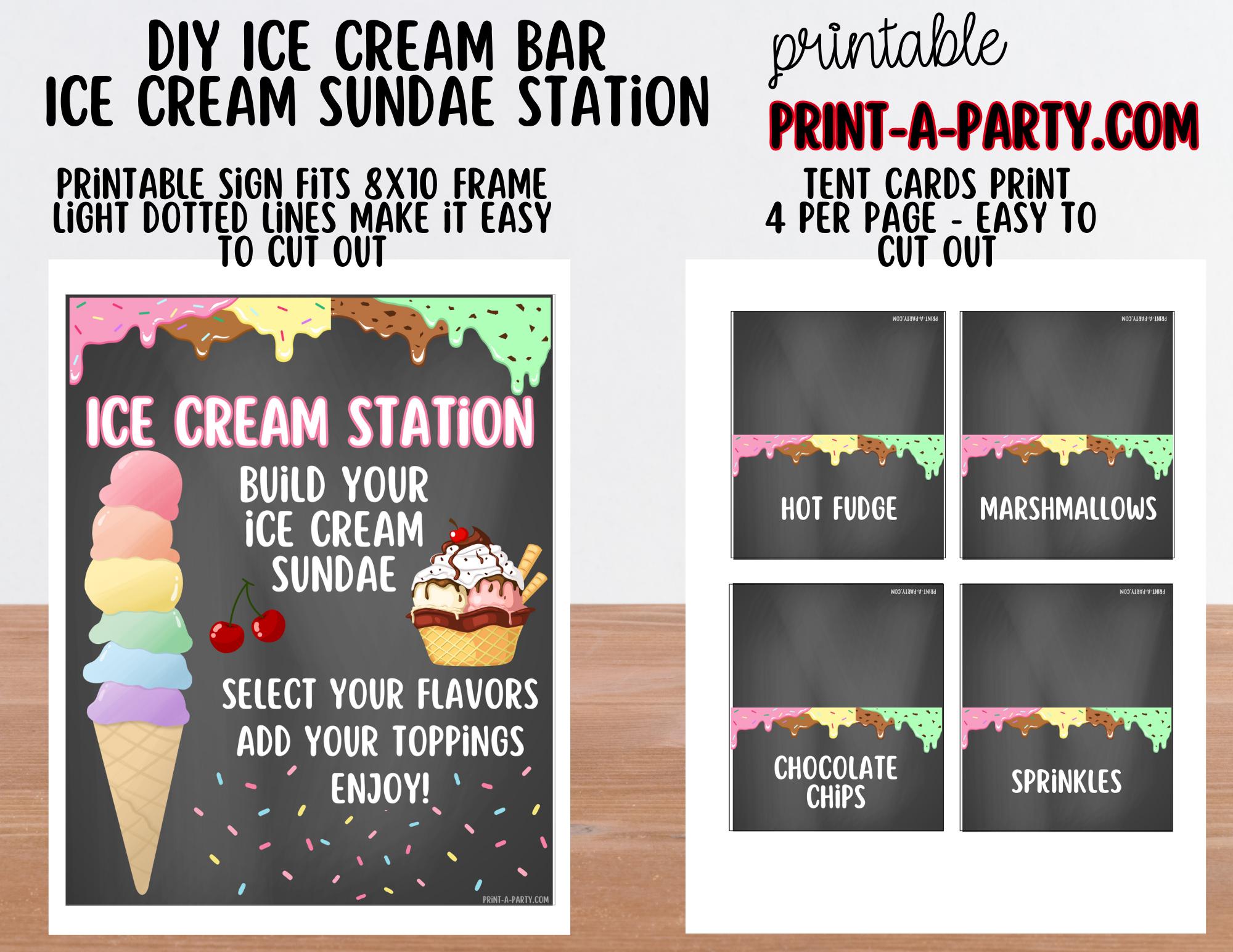 Ice Cream Sundae Bar Sign + Toppings Tent Cards Printable Party Decor ...