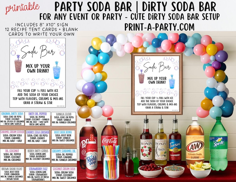 Printable Soda Bar Kit - Dirty Soda Sign & Recipe Tent Cards (12 ...
