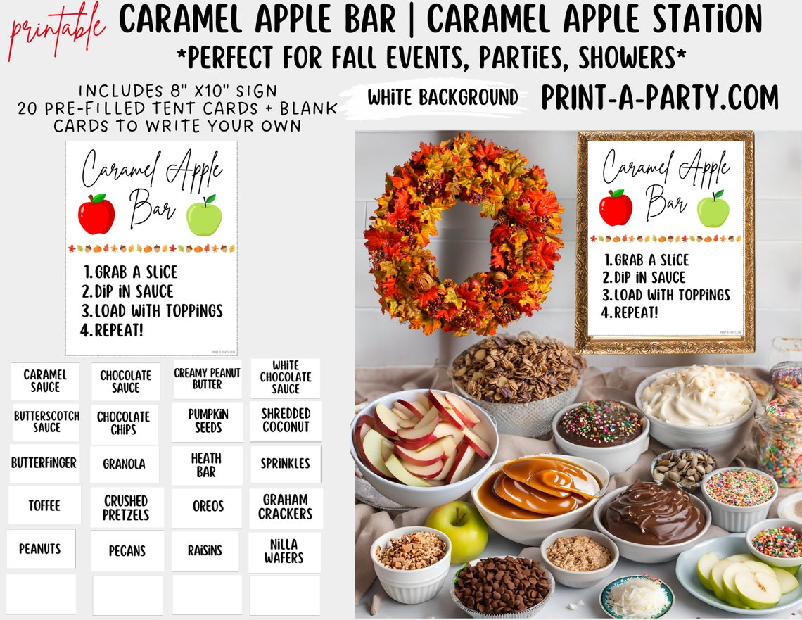 CARAMEL APPLE Bar | Caramel Apple Station - White | Fall Party Idea ...