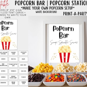 POPCORN BAR Sign & Toppings Labels Printable - White - Perfect for ...