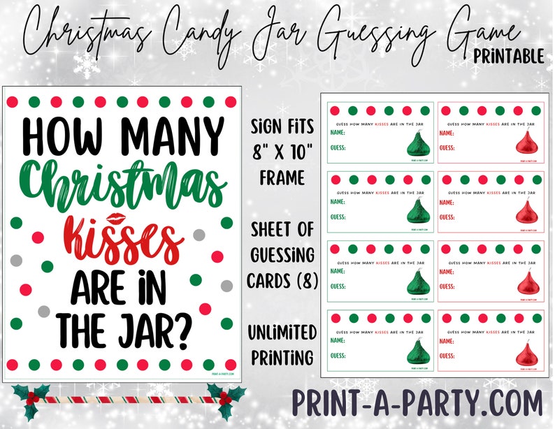 Candy Jar Guessing Game - CHRISTMAS CHOCOLATE KISSES - Printable ...