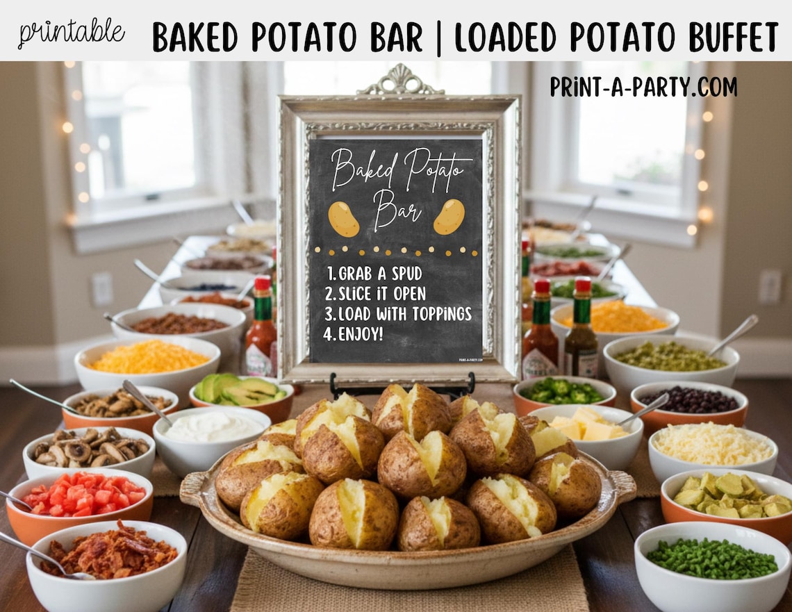 Baked Potato Bar Sign (8x10) + Toppings Tent Cards Printable Party ...