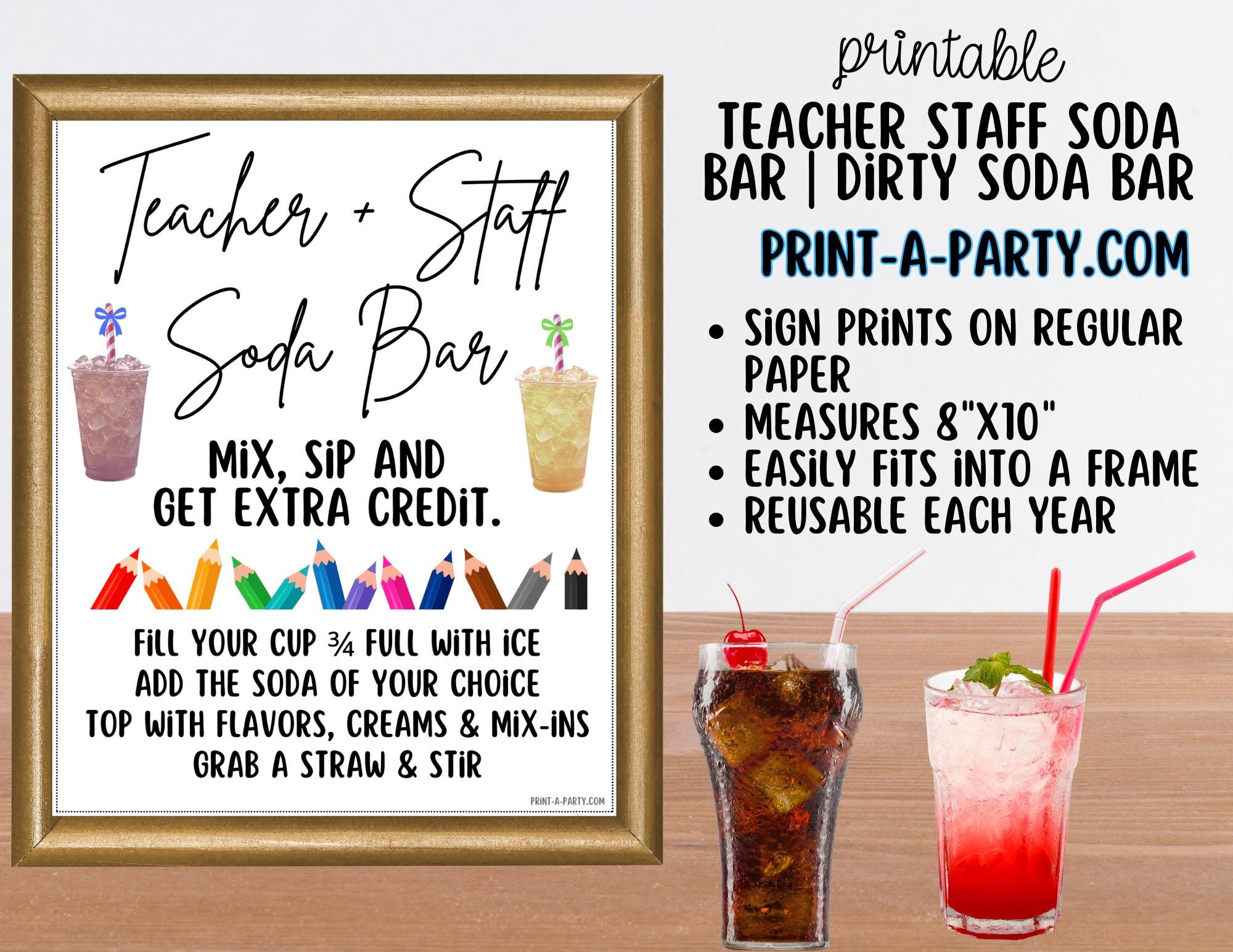 Teacher and Staff "dirty" Soda Bar Kit - Sign and Recipe Tent Cards (12 ...