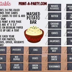 Editable Mashed Potato Bar Sign & Toppings Labels Template (canva ...