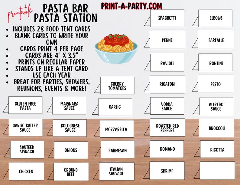 PASTA BAR | Pasta Station - White | Make Your Own Pasta Sign | Pasta ...