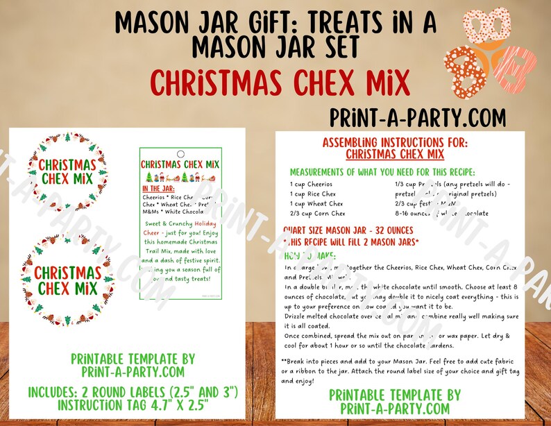 MASON JAR TREAT Gift | Christmas Chex Mix in a Mason Jar Set | Holiday ...