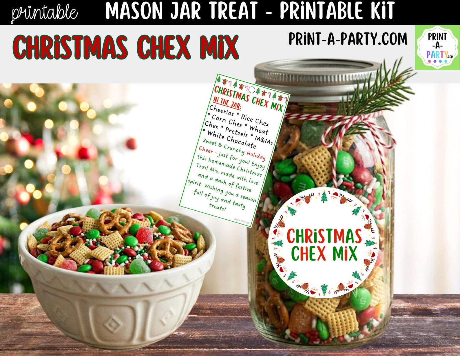 Christmas Chex Mix in a Mason Jar Gift Printable Kit - Labels, Tag ...