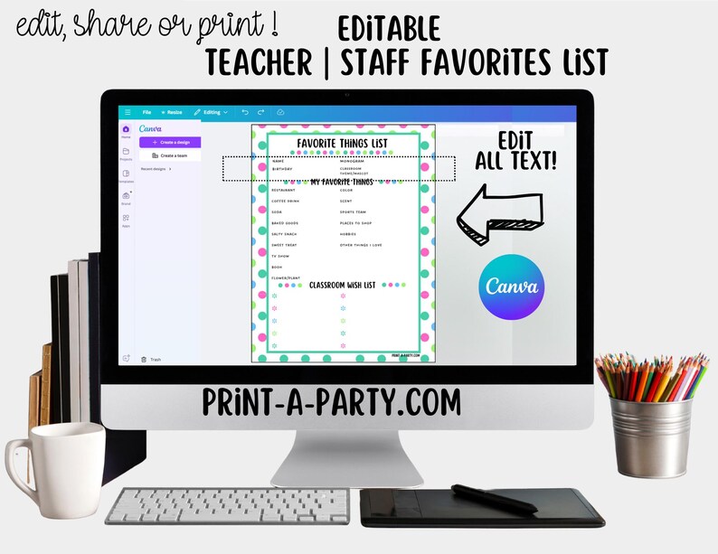Editable Teacher Staff Favorite Things List – Canva Template - Fully ...