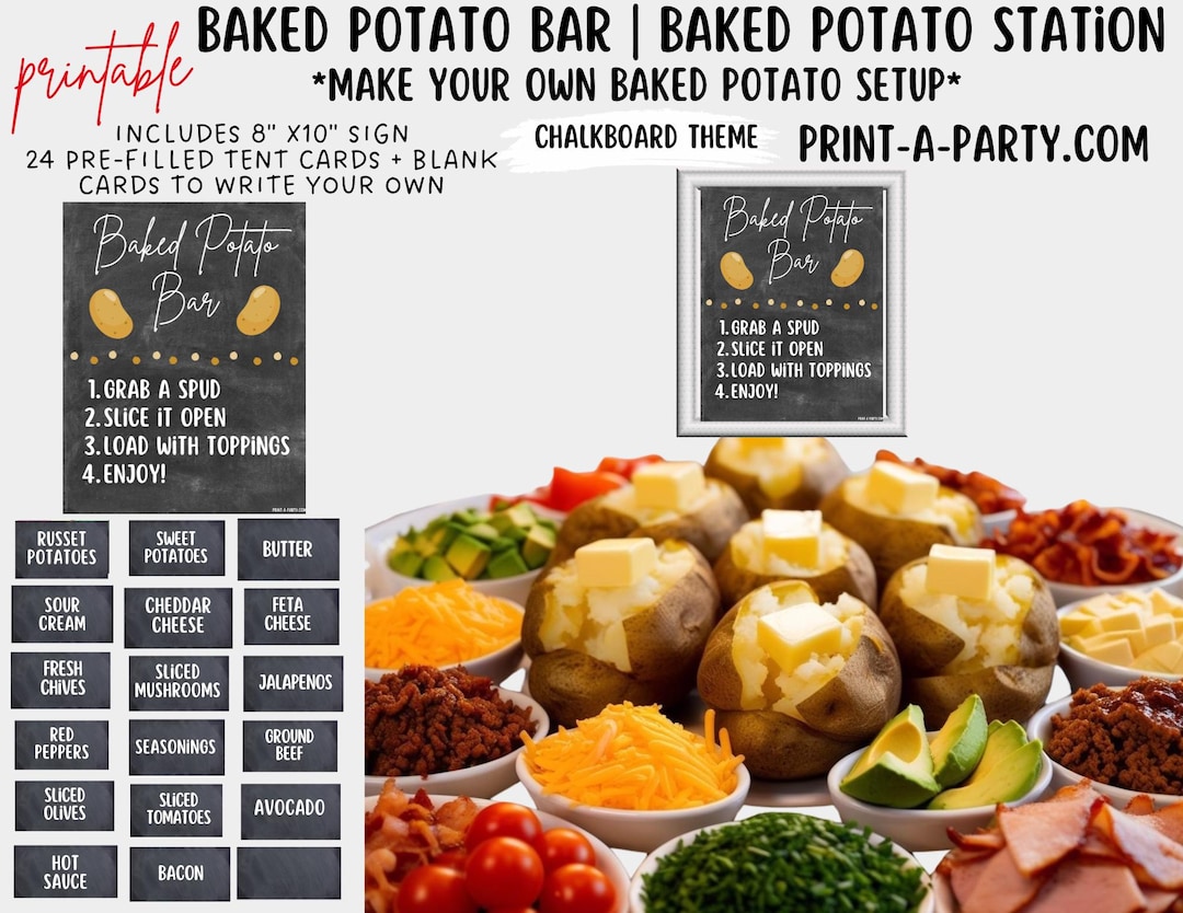 Baked Potato Bar Sign + Toppings Tent Cards Printable Party Decor ...