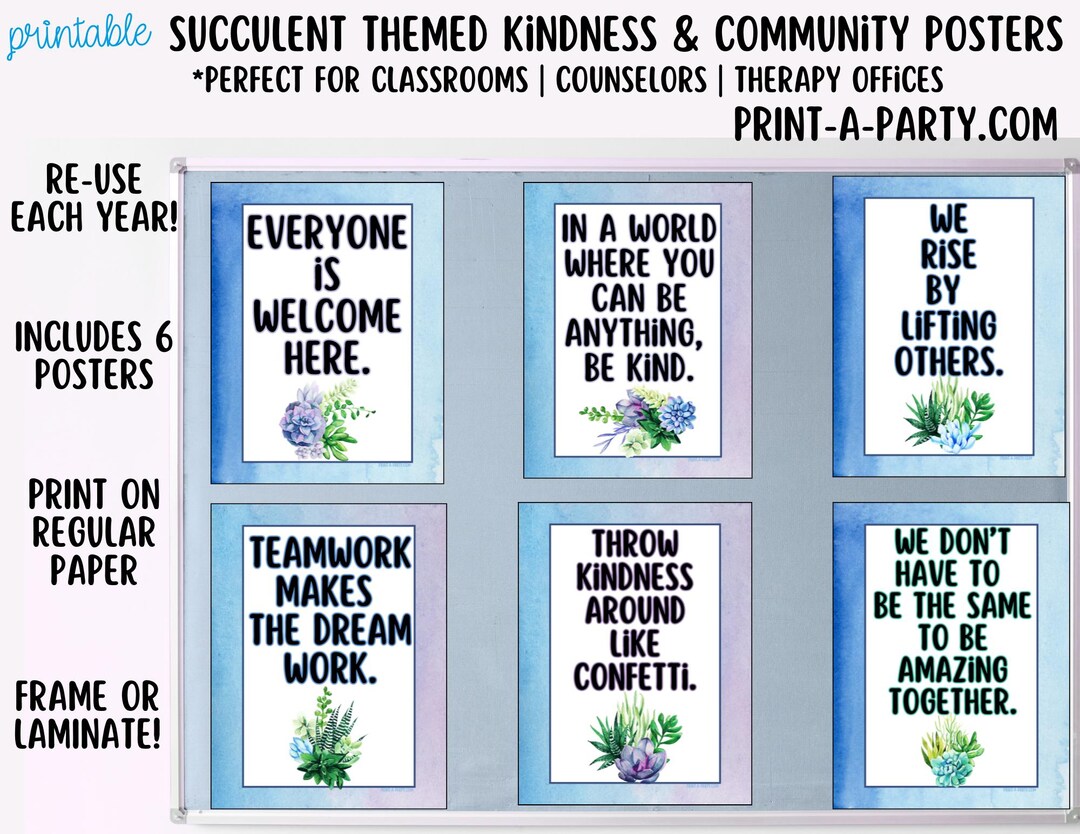 Succulent Classroom Posters: Kindness & Community Decor (PDF Download ...