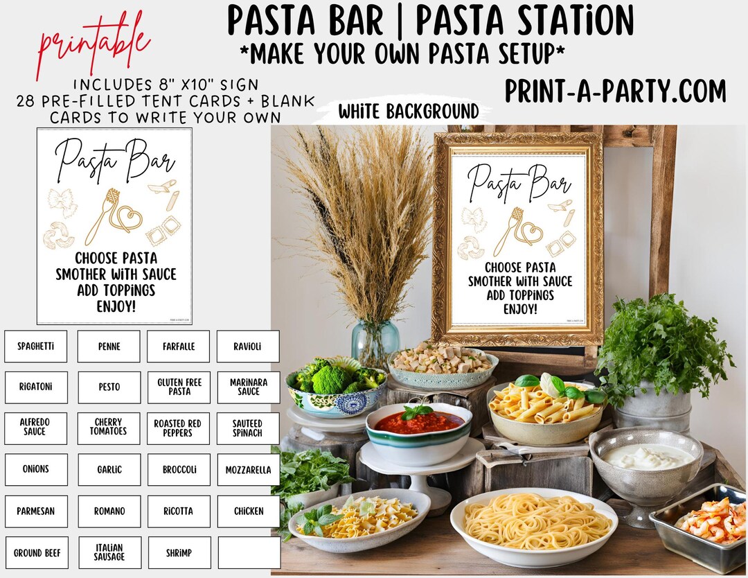 PASTA BAR | Pasta Station - White | Make Your Own Pasta Sign | Pasta ...