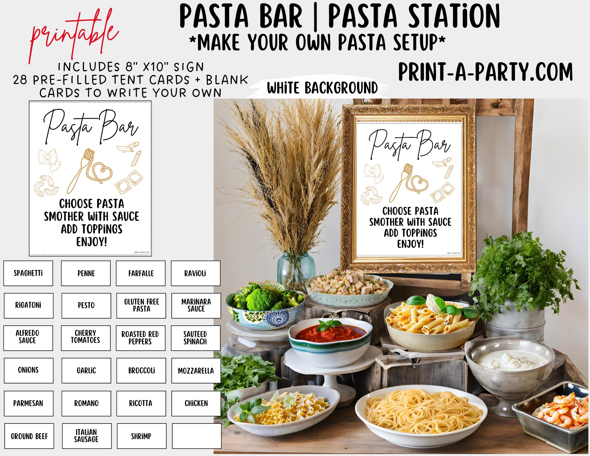 PASTA BAR | Pasta Station - White | Make Your Own Pasta Sign | Pasta ...