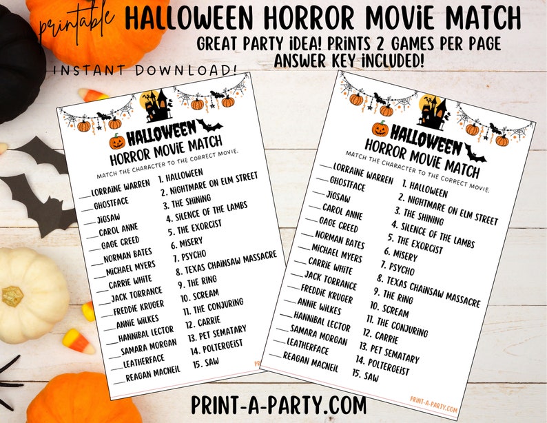 Horror Movie Matching Game - Halloween Fun | Halloween Game | Halloween ...