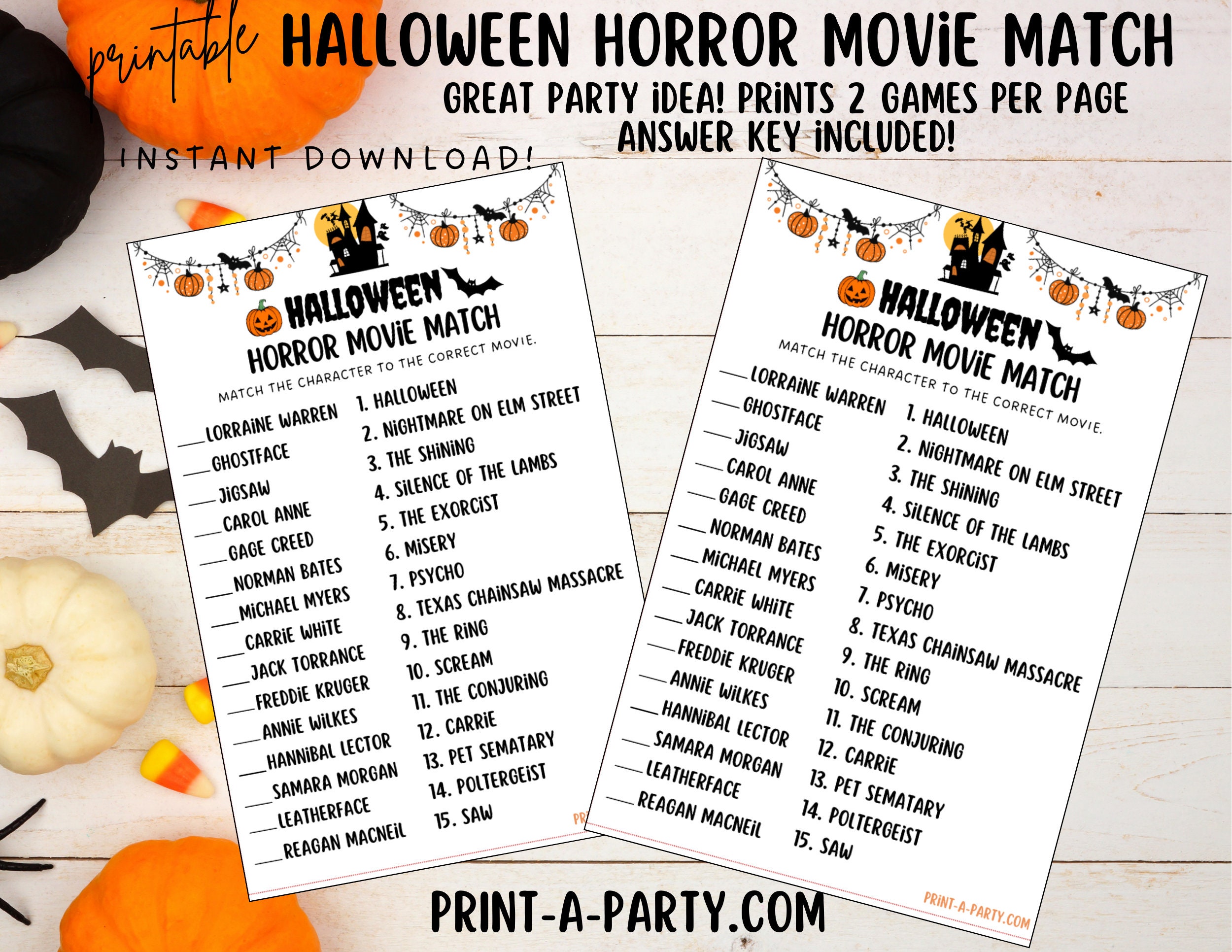 Horror Movie Matching Game - Halloween Fun | Halloween Game | Halloween ...