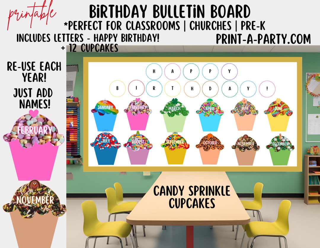 Birthday Bulletin Board Display Printable: Candy Sprinkles Classroom ...