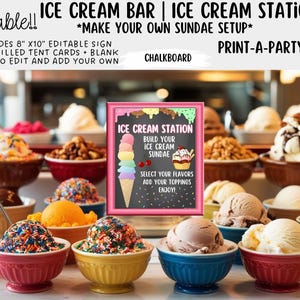 Editable Ice Cream Bar Sign and Toppings Labels: Sundae Station ...