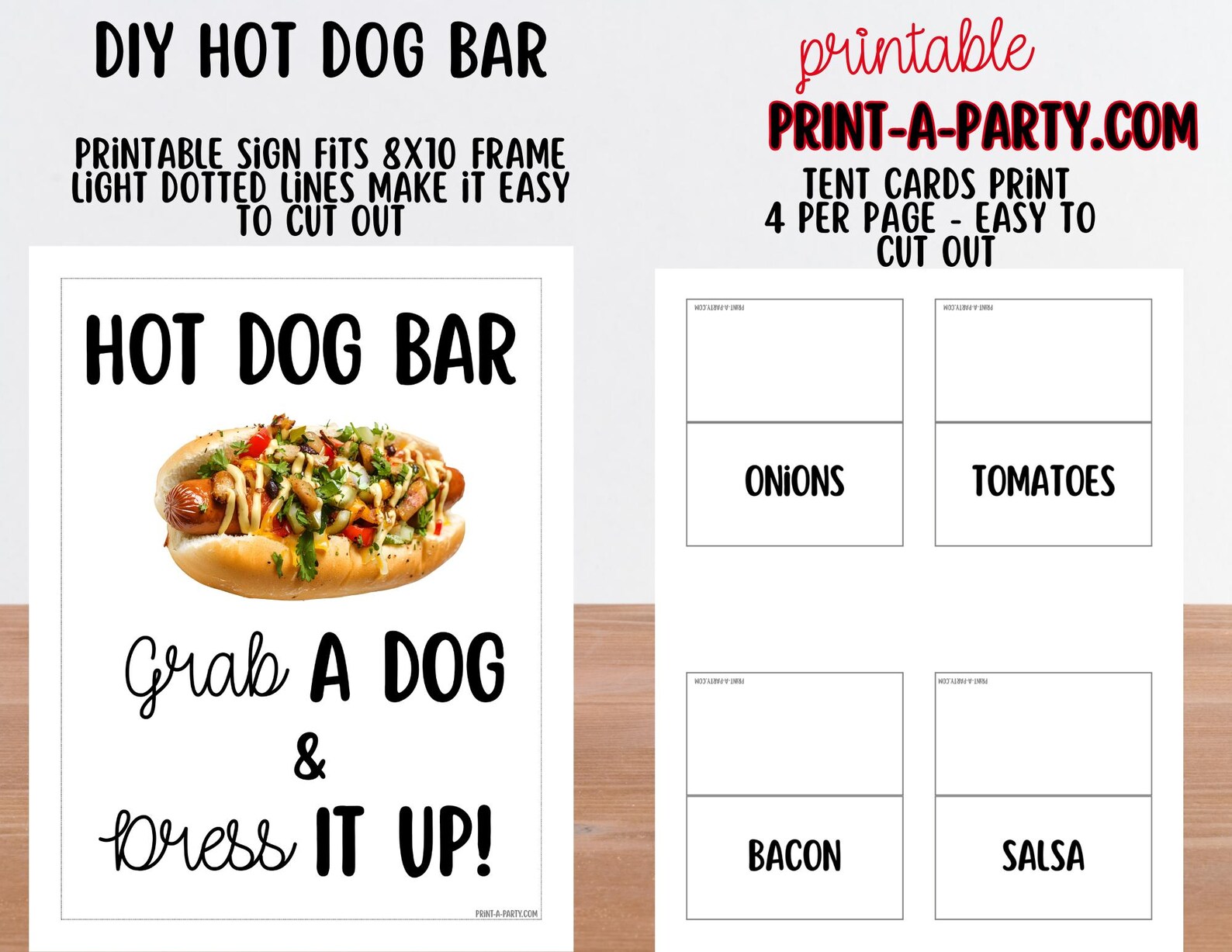 Hot Dog Bar Sign + Toppings Tent Cards Printable Party Decor Buffet ...