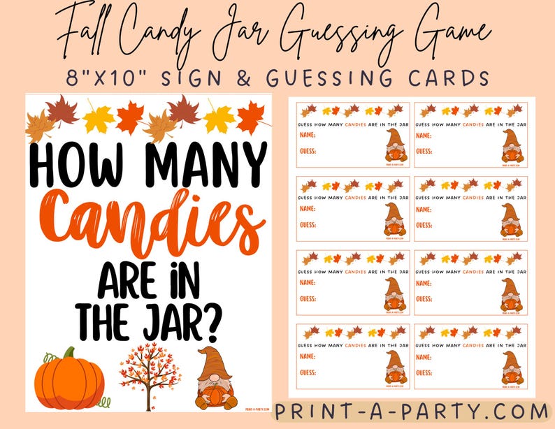 Printable FALL CANDY JAR Guessing Game - Sign and Guessing Cards ...