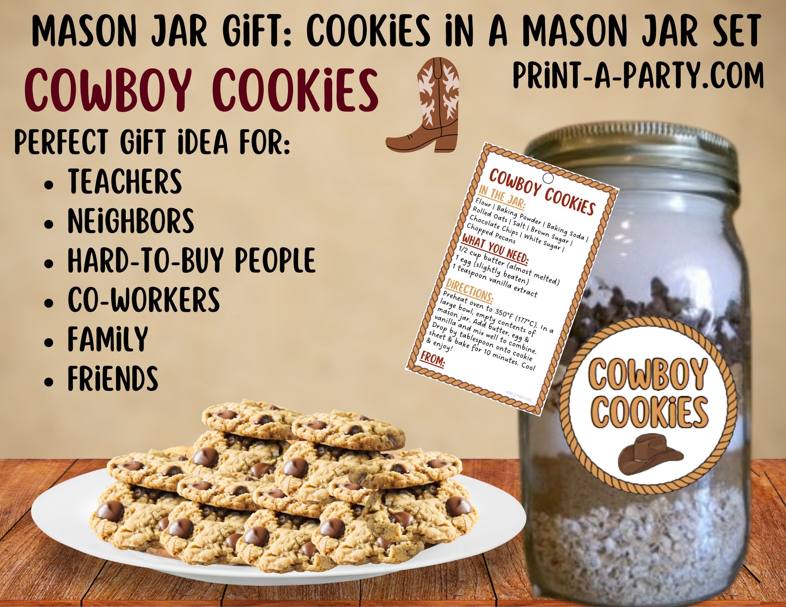 MASON JAR COOKIE Gift | Cowboy Cookies in a Mason Jar Set | Cookie Gift ...