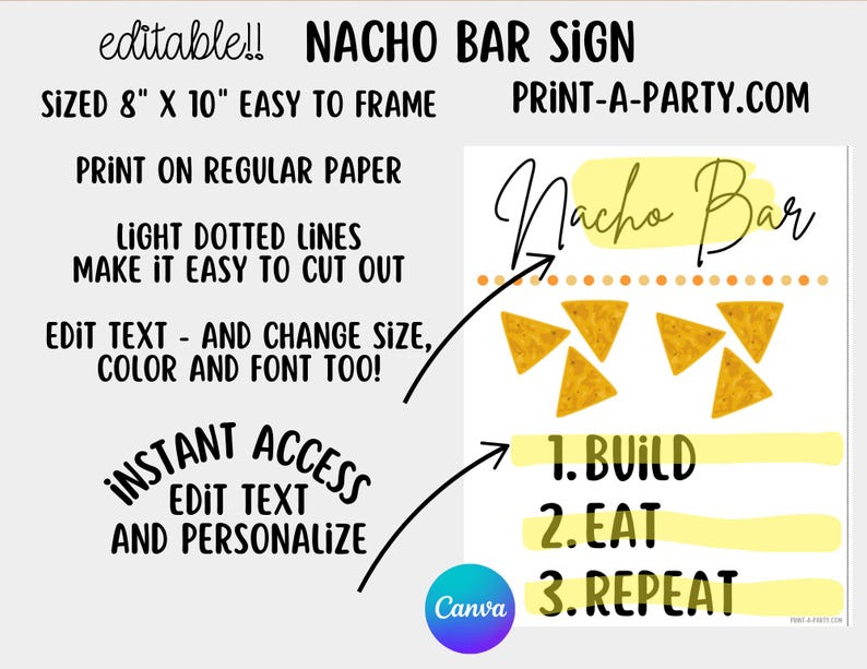 Editable Nacho Bar Sign and Toppings Labels: DIY Party Food Station ...