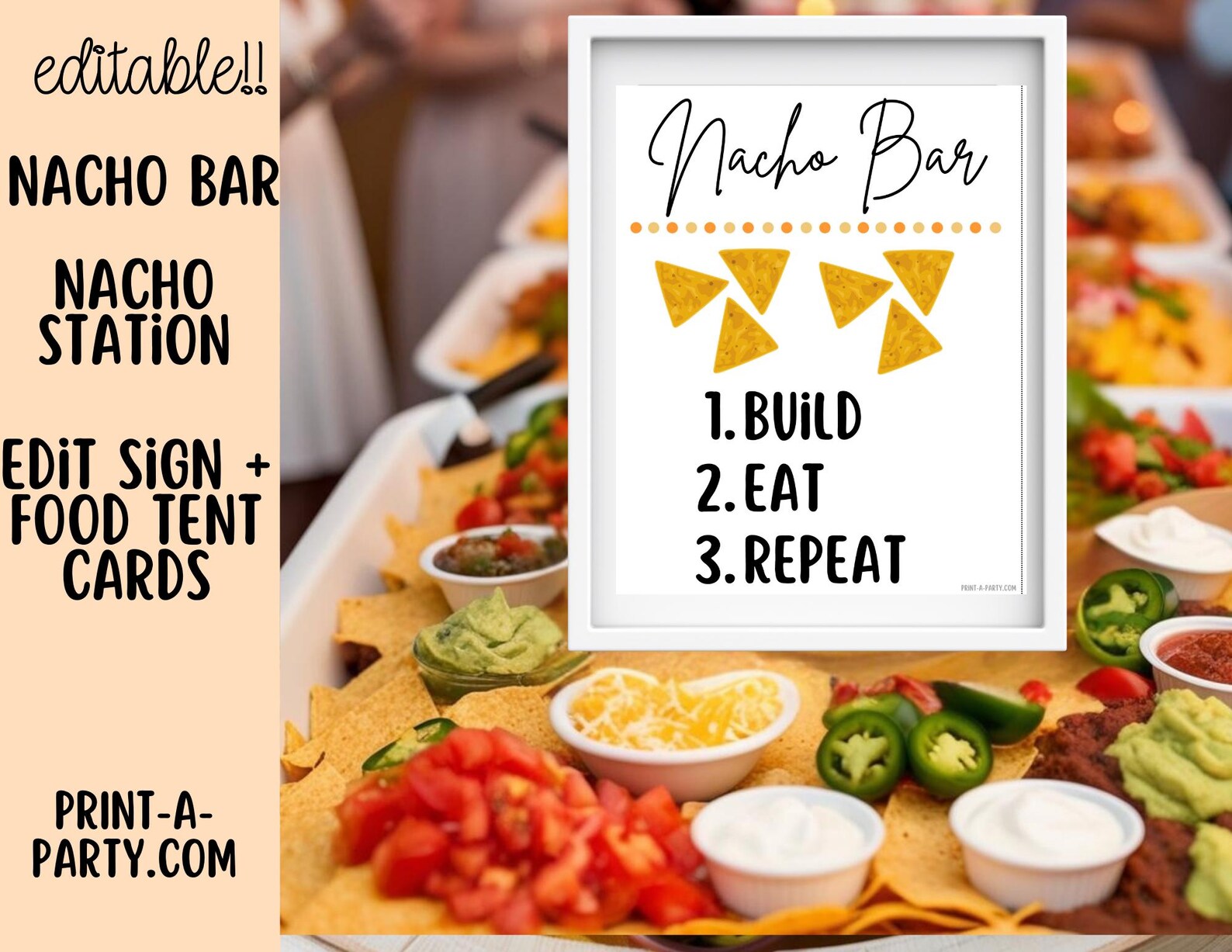 NACHO BAR - EDITABLE | Nacho Station - White | Make Your Own Nacho Sign ...