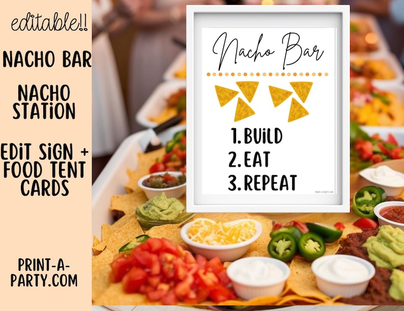 NACHO BAR - EDITABLE | Nacho Station - White | Make Your Own Nacho Sign ...