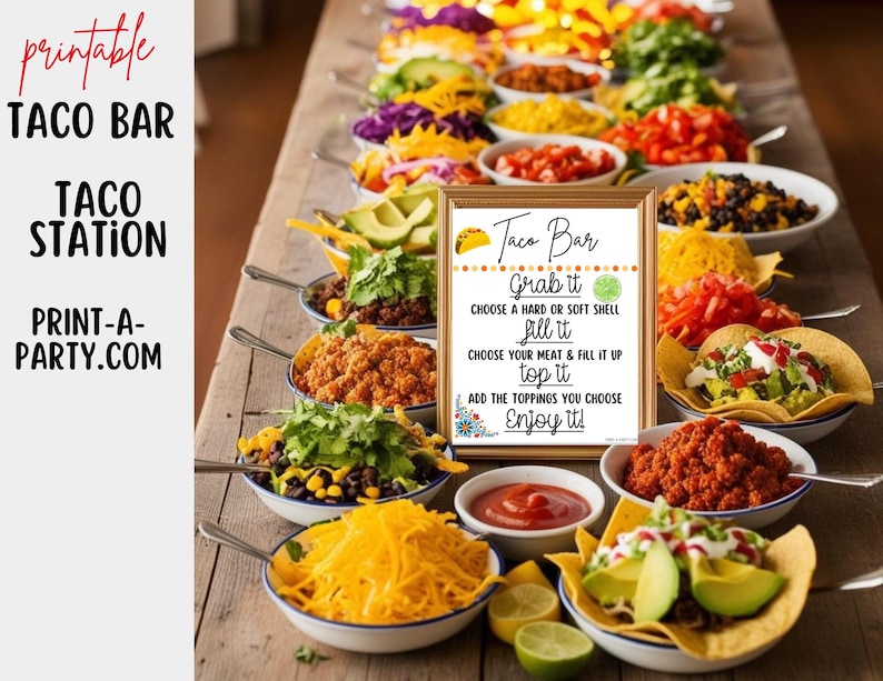 Printable Taco Bar Sign & Tent Cards | Fiesta Party Decor, Buffet (PDF ...