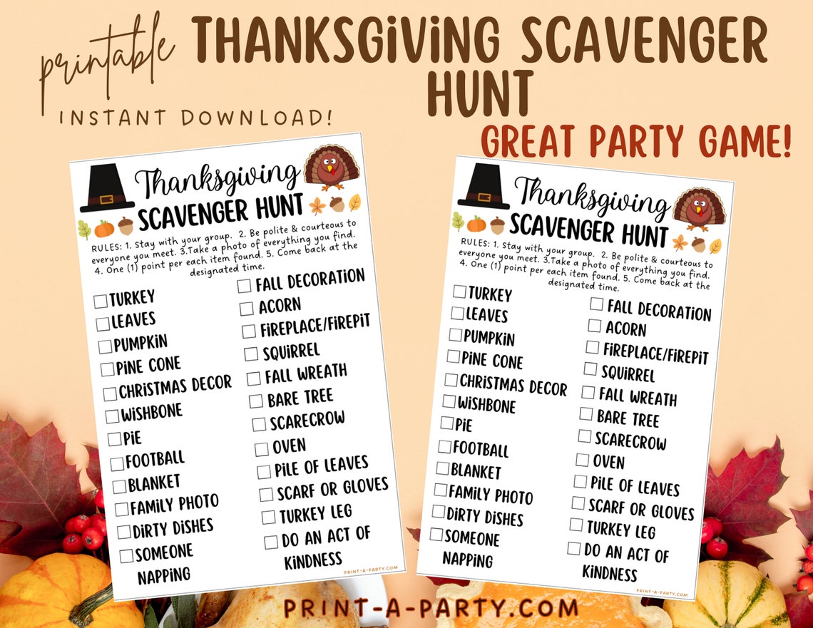 Printable Thanksgiving Scavenger Hunt Game – PDF Download for Family or ...