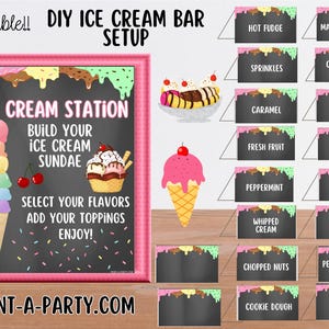 Editable Ice Cream Bar Sign and Toppings Labels: Sundae Station ...