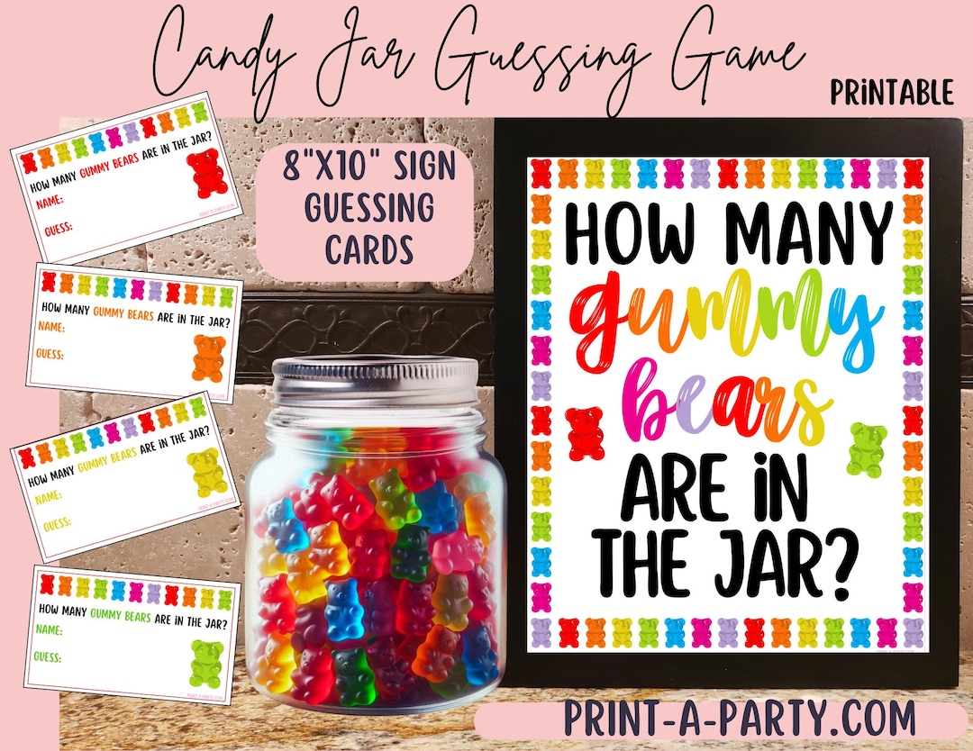 Gummy Bear Candy Jar Guessing Game | Printable Party Game Sign & Cards ...