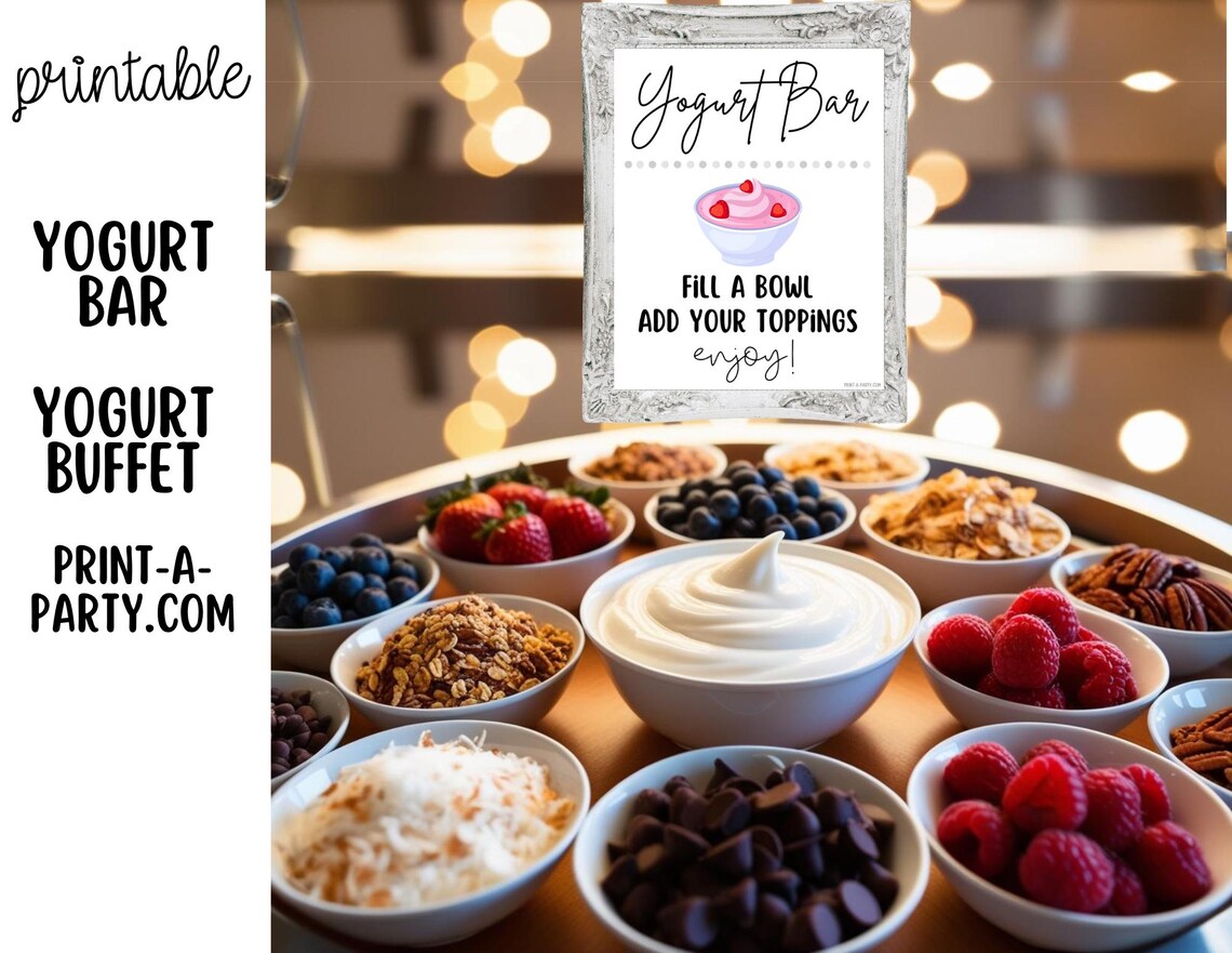 Yogurt Bar Sign and Toppings Labels: Party Food Station, Brunch Idea ...